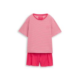 Tom Tailor Damen Pyjama-Set mit Streifenmuster, rot, Gestreift, Gr. 44