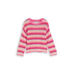 Tom Tailor M&auml;dchen Oversize cropped Strickpullover, rosa, Gestreift, Gr. 128/134