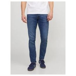 Jack & Jones Slim-fit-Jeans JACK & JONES "JJIGLENN Slim-Fit mit Stretch und praktischer 5-Pocket-Form", Herren, Gr. 31, L&auml;nge 30, blau (dunkelblau denim), Denim/Jeans, Obermaterial: 70% Baumwolle, 28% Polyester, 2% Elasthan, Abriebeffekte, slim fit kn&ouml;chellang, Jeans Slim-fit-Jeans, Baumwollmischung, slim fit