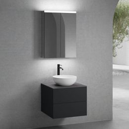 neoro n50 Unterschrank B: 60 cm mit 2 Ausz&uuml;gen, Waschtisch &Oslash; 45 cm wei&szlig; matt, mit Spiegelschrank f&uuml;r die Schweiz,,
