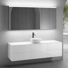 neoro n50 M&ouml;belanlage B: 180 cm mit 5 Ausz&uuml;gen, Waschtisch &Oslash; 45 cm wei&szlig; matt, mit Spiegelschrank f&uuml;r die Schweiz,,