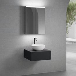 neoro n50 Unterschrank B: 60 cm mit 1 Auszug, Waschtisch &Oslash; 45 cm wei&szlig; matt, mit Spiegelschrank f&uuml;r die Schweiz,, BN0106WM+BN0411BM+BN0401GR+BN0485MI,