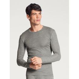 Langarmshirt Calida "Wool & Silk", Herren, Gr. XL (56), grau (platin mel&eacute;), Feinripp, Obermaterial: 80% Schurwolle, 20% Seide, k&ouml;rpernah h&uuml;ftbedeckend, Rundhals, Shirts Langarmshirt, w&auml;rmend, atmungsaktiv, Feinripp, Rundhals, weich