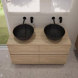 evineo ineo5 evo Unterschrank B: 120 cm mit 4 Ausz&uuml;gen, 2 ineo3 Waschtische &Oslash; 41,5 cm schwarz matt,, BE0960OA+BE0965OA+2#BE0930BM,