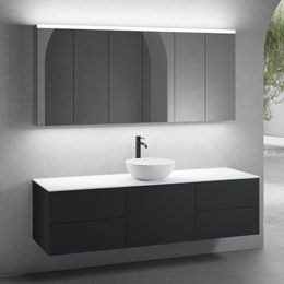 neoro n50 M&ouml;belanlage B: 180 cm mit 5 Ausz&uuml;gen, Waschtisch &Oslash; 40 cm wei&szlig; matt, mit Spiegelschrank f&uuml;r die Schweiz,,