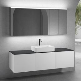 neoro n50 M&ouml;belanlage B: 180 cm mit 3 Ausz&uuml;gen, Waschtisch B: 58 cm wei&szlig; matt, mit Spiegelschrank f&uuml;r die Schweiz,,