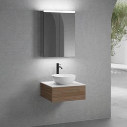 neoro n50 Unterschrank B: 60 cm mit 1 Auszug, Waschtisch &Oslash; 40 cm wei&szlig; matt, mit Spiegelschrank f&uuml;r die Schweiz,, BN0064WM+BN0411WL+BN0401WH+BN0485MI,
