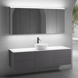 neoro n50 M&ouml;belanlage B: 180 cm mit 5 Ausz&uuml;gen, Waschtisch &Oslash; 45 cm wei&szlig; matt, mit Spiegelschrank f&uuml;r die Schweiz,,