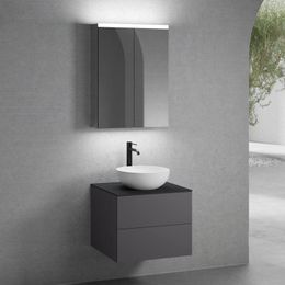 neoro n50 Unterschrank B: 60 cm mit 2 Ausz&uuml;gen, Waschtisch &Oslash; 45 cm wei&szlig; matt, mit Spiegelschrank f&uuml;r die Schweiz,,