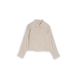 Tom Tailor Denim Damen Boxy Fit Hemdbluse mit Schleifen-Detail, beige, Gestreift, Gr. XXL