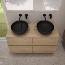 evineo ineo5 evo Unterschrank B: 120 cm mit 4 Ausz&uuml;gen, 2 ineo6 Waschtische &Oslash; 41,5 cm schwarz matt,, BE0960OA+BE0965OA+2#BE0936BM,