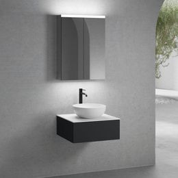 neoro n50 Unterschrank B: 60 cm mit 1 Auszug, Waschtisch &Oslash; 40 cm wei&szlig; matt, mit Spiegelschrank f&uuml;r die Schweiz,, BN0064WM+BN0411BM+BN0401WM+BN0485MI,