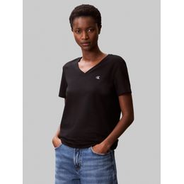 T-Shirt Calvin Klein Jeans "Archive Jersey Vnk Tee EU", Damen, Gr. S (38), schwarz, Single Jersey, Obermaterial: 100% Baumwolle, unifarben, regular fit normal, V-Ausschnitt, eingesetzt abgesteppte Kante, Shirts T-Shirt, Mit V-Ausschnitt