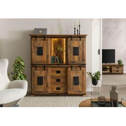 Highboard Mango / Altholz 150x45x160 natur lackiert RAILWAY LUX #120