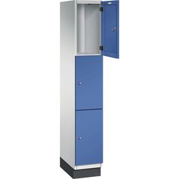 C+P 3er-Schlie&szlig;fachschrank Cambio, 1 Abteil, lichtgrau / enzianblau, Stahlblech-T&uuml;r, B 300 mm, 3 F&auml;cher