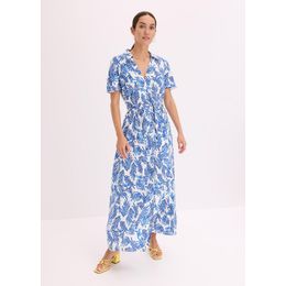 bonprix bedrucktes Maxikleid aus flie&szlig;ender Viskose, wei&szlig;, Gr.48, modisch bedrucktes Maxikleid mit Knopfleiste vorne und Bindeband in der Taille, aus Viskose