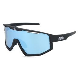 Bliz ZB7005 FUSION | Unisex-Sonnenbrille | Fassung: Randlos, Geometrisch, Kunststoff, Schwarz Matt | Glasfarbe: Grau Spiegel Blau