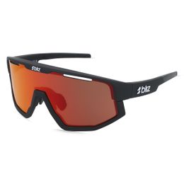 Bliz ZB7001 VISION | Unisex-Sonnenbrille | Fassung: Randlos, Geometrisch, Kunststoff, Schwarz Matt | Glasfarbe: Braun Spiegel Rot