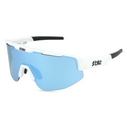 Bliz ZB7004 MATRIX | Unisex-Sonnenbrille | Fassung: Randlos, Geometrisch, Kunststoff, Wei&szlig; Gl&auml;nzend | Glasfarbe: Grau Spiegel Blau