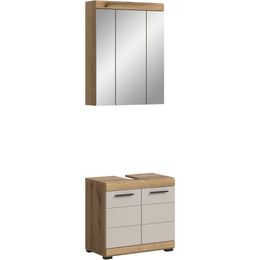 Badm&ouml;bel-Set Welltime "Siena, 2 tlg., bestehend aus: Waschbeckenunterschrank, Spiegelschrank", evoke oak nachbildung, kaschmir matt, B:60cm H:191cm, Holzwerkstoff, MDF, Kastenm&ouml;bel-Sets, Badm&ouml;bel-Set
