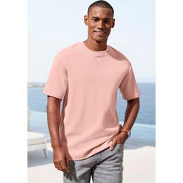T-Shirt John Devin, Damen, Gr. M, rosa (apricot), Obermaterial: 97% Baumwolle, 3% Elasthan, unifarben, regular fit, Rundhals, abgesteppte Kante, Shirts T-Shirt, modische Strukturware aus Baumwoll-Elasthan-Qualit&auml;t