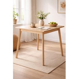Esstisch HAMMEL FURNITURE "Esstisch Basic&ndash; ausziehbar, d&auml;nisches Design, mit Einlegeplatten", beige (naturfarben), B:90cm H:76cm T:90cm, Tischplatte: Eiche Melamin mit wei&szlig; pigmentierter Eichenkante (Mattlack), Gestell: Eiche massiv wei&szlig; pigmentiert, Tische, Esstisch, Flexibel erweiterbar 90&ndash;164 cm &ndash; stabil aus Massivholz