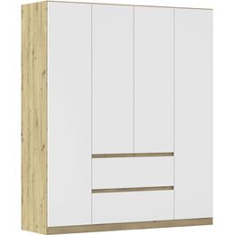 Dreht&uuml;renschrank Rauch "Schrank Garderobe MAINZ Breiten 91/136/181/226/271/315/360, H&ouml;he 210cm", eiche artisan, alpinwei&szlig;, B:181cm H:210cm T:54cm, Holzwerkstoff, Schr&auml;nke, Dreht&uuml;renschrank, grifflose Front, Au&szlig;ent&uuml;ren mit Push-to-Open Funktion MADE IN GERMANY
