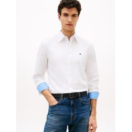 Langarmhemd Tommy Hilfiger "LINEN BLEND SOLID BTD", Herren, Gr. L, N-Gr, wei&szlig;, Web, Obermaterial: 52% Baumwolle, 48% Leinen, regular fit normal, Manschette, Hemden, regular fit, Button-down-Kragen