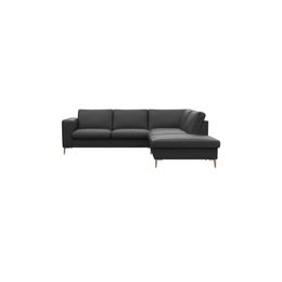 Ecksofa FLEXLUX "Fiore, bequem und modern, L-Form", schwarz (deep schwarz), B:234cm H:85cm T:225cm, 100% Echteder, Sofas, Ecksofa, breite Armlehnen, F&uuml;&szlig;e Alu/Eiche, B/T 234/225 cm, Kaltschaum im Sitz