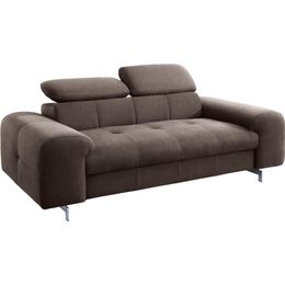2-Sitzer COTTA "Chef", espresso, B:201cm H:72cm T:105cm, Chenille (90% Polyester, 10% Polyamid);Struktur (100% Polyester), Sofas, mit Kopfteilverstellung