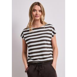 T-Shirt Street One, Damen, Gr. 34, espresso braun, Stoff, 78% Polyester, 18% Viskose, 4% metallisierte Fasern, gestreift, comfort fit normal, Rundhals, normaler Saum, Shirts T-Shirt, mit Glitzer-Details