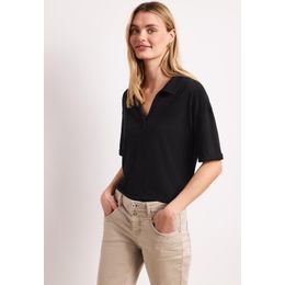 Poloshirt Street One, Damen, Gr. 34, schwarz, Web, 50% Modal, 50% Baumwolle, unifarben, comfort fit normal, hoch geschlossener Ausschnitt, normaler Saum, Shirts, im soften Baumwoll-Mix