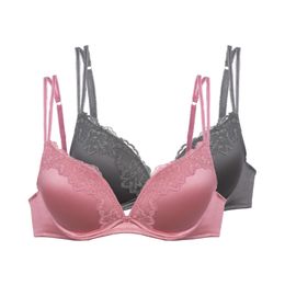 Push-up-BH Dorina "Origins Shiny Micro", Damen, Gr. 75, Cup B, pink, grau, Spitze, Obermaterial: 63% Polyamid, 19% Elasthan, 18% Polyester, BHs Push-up-BH, vorgeformte Cups, Spitzendetails, Doppeltr&auml;ger vorn