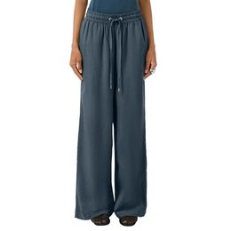 Stoffhose QS, Damen, Gr. 34, L&auml;nge 30, blau, Web, Obermaterial: 72% Viskose, 28% Leinen, unifarben, loose fit lang, Hosen Stoffhose, mit elastischem Bund und Kordelzug