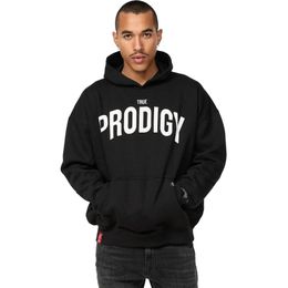 Hoodie Trueprodigy "Tobi Logo Print Oversized Kapuze K&auml;ngurutasche", Herren, Gr. M, schwarz, Obermaterial: 70% Baumwolle CO. 30% Polyester PES., Sweatshirts Hoodie