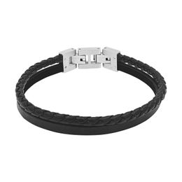 Lederarmband Tom Tailor "Schmuck Geschenk Edelstahl Leder", edelstahlfarben, schwarz, Armb&auml;nder, Damen, 21,5cm, Edelstahl Leder, Edelstahl, Leder, Lederarmband
