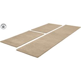 Bettumrandung Theko "Gabbeh Uni, Handweb Teppich, meliert, reine Wolle" Gr. 14, beige, H:14mm, Obermaterial: 100% Wolle, Bettumrandungen, Bettvorleger, Uni-Farben, handgewebt, L&auml;ufer-Set, Schlafzimmer