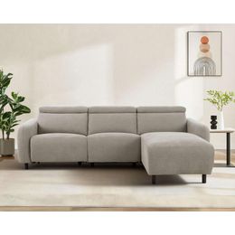 Ecksofa OTTO HOME "SKAANE Struktur, L-Form, 274 cm, manuelle/elektrische Relaxfunktion", creme, B:274cm H:100cm T:181cm, 100% Polyester, Sofas, Ecksofa, 274 cm, mit Kopfteilverstellung und man. oder elektr. Relaxfunktion