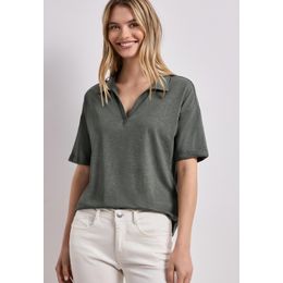 Poloshirt Street One, Damen, Gr. 34, bound gr&uuml;n, Stoff, 50% Modal, 50% Baumwolle, unifarben, comfort fit normal, hoch geschlossener Ausschnitt, normaler Saum, Shirts, im soften Baumwoll-Mix