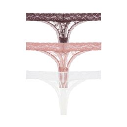 Tanga Dorina "Lana Essential Lace", Damen, Gr. L, ivory, braun, pink, Spitze, Obermaterial: 90% Polyamid, 10% Elasthan, eng, Unterhosen Tanga, leicht transparent, mit Spitze, bequem, weich