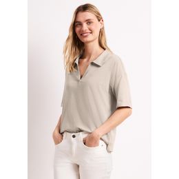 Poloshirt Street One, Damen, Gr. 34, timeless beige, Web, 50% Modal, 50% Baumwolle, unifarben, comfort fit normal, hoch geschlossener Ausschnitt, normaler Saum, Shirts, im soften Baumwoll-Mix