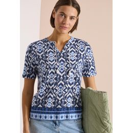 Print-Shirt Cecil, Damen, Gr. L (42), universal blau, Web, 50% Baumwolle, 50% Modal, gemustert, comfort fit normal, Rundhals, abgesteppt, Shirts, mit geschlitztem Rundhalsausschnitt