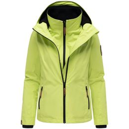 Outdoorjacke Marikoo "Erdbeere", Gr. L (40), lime, Oberstoff: 100% Polyester, Futter: 100% Polyester, Wattierung: 100% Polyester, &Auml;rmelfutter: 100% Polyester, tailliert h&uuml;ftbedeckend, &Auml;rmel ohne &Auml;rmelschlitz Rippstrickb&uuml;ndchen kontrastfarben, Jacken Outdoorjacke, sportliche Funktionsjacke mit Kapuze