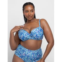 B&uuml;gel-Bandeau-Bikini-Top Dorina, Damen, Gr. 70, Cup B, blau print, Obermaterial: 82% Polyester, 18% Elasthan, Bikini-Oberteile