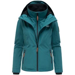 Outdoorjacke Marikoo "Erdbeere", Gr. L (40), ocean gr&uuml;n, Oberstoff: 100% Polyester, Futter: 100% Polyester, Wattierung: 100% Polyester, &Auml;rmelfutter: 100% Polyester, tailliert h&uuml;ftbedeckend, &Auml;rmel ohne &Auml;rmelschlitz Rippstrickb&uuml;ndchen kontrastfarben, Jacken Outdoorjacke, sportliche Funktionsjacke mit Kapuze
