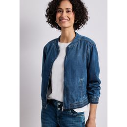 Jeansjacke Street One, Damen, Gr. 42, medium blau washed, Jeans, 100% Baumwolle, unifarben, normal normal, Rundhals, elastischer Bund, Jacken Jeansjacke, im Denim-Style