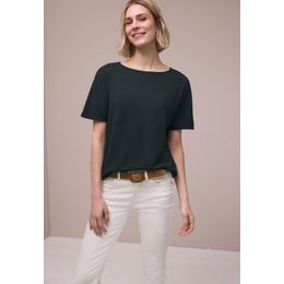 T-Shirt Street One, Damen, Gr. 34, deep bound gr&uuml;n, Stoff, 65% Viskose, 32% Polyester, 3% Elasthan, unifarben, comfort fit normal, U-Boot-Ausschnitt, normaler Saum, Shirts T-Shirt, mit U-Boot-Ausschnitt