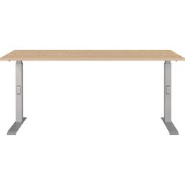 Schreibtisch Germania "Downey", lindberg, eiche, nachbildung, silber, silber, lindberg, eiche, nachbildung, B:160cm H:91cm T:80cm, Tische, Schreibtisch, h&ouml;heneinstellbar