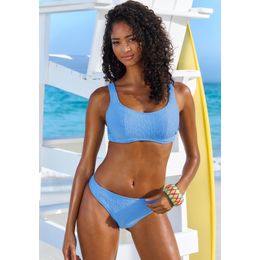 B&uuml;gel-Bikini-Top s.Oliver "Oana", Damen, Gr. 36, Cup B, blau, Microfaser, Strukturmuster, Bikini-Oberteile, mit Strukturmuster