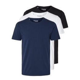 T-Shirt Selected "SLHROLAND SS O-NECK TEE 3-PACK NOOS", Herren, Gr. L, schwarz, Jersey, Obermaterial: 95% Baumwolle, 5% Elasthan, unifarben, Basic, regular fit normal, Rundhals, Shirts T-Shirt
